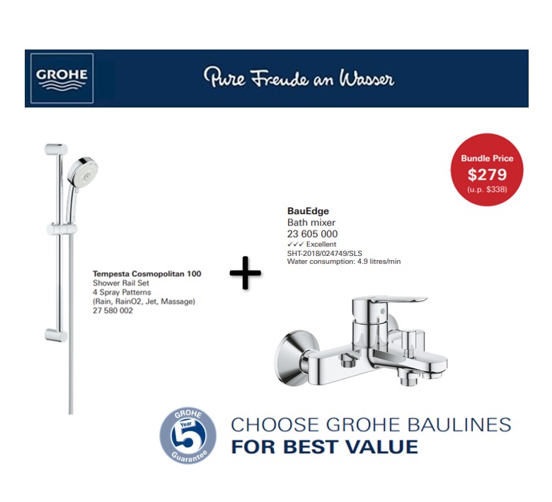 Grohe Shower Bundle 2 in1 BauEdge Bath Mixer With Tempesta ...
