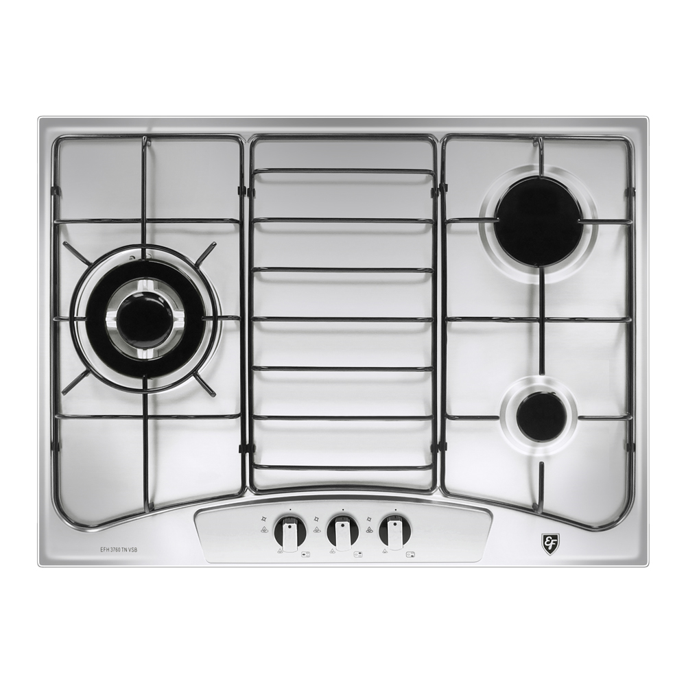 EF 68cm Domino Stainless Steel Gas Hob In 3 Burner – Enamel Pan Support ...