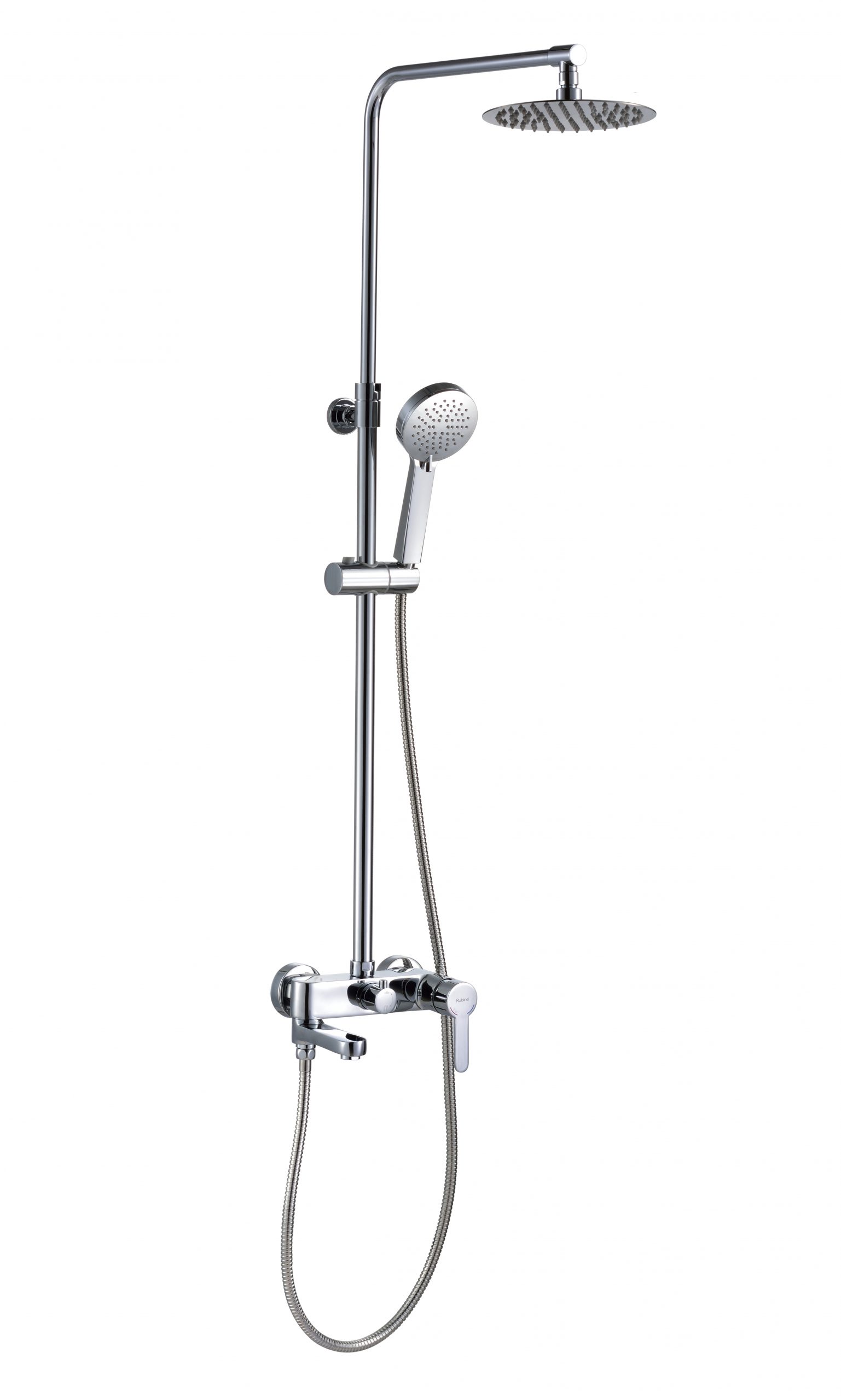 Rubine Inox Round Rain Shower Set With Spout Chrome - Uniqool