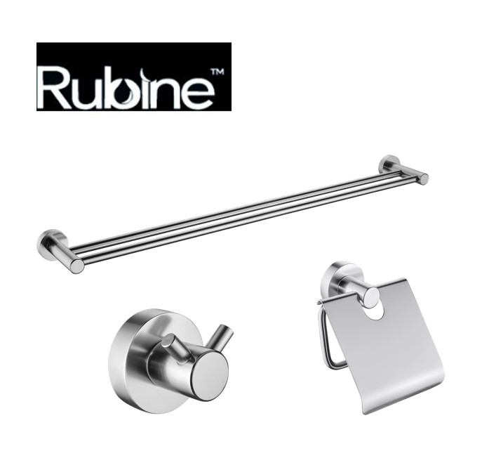 Rubine Bathroom Accessories Set 3 in 1 Globe Series Matt Chrome - Uniqool