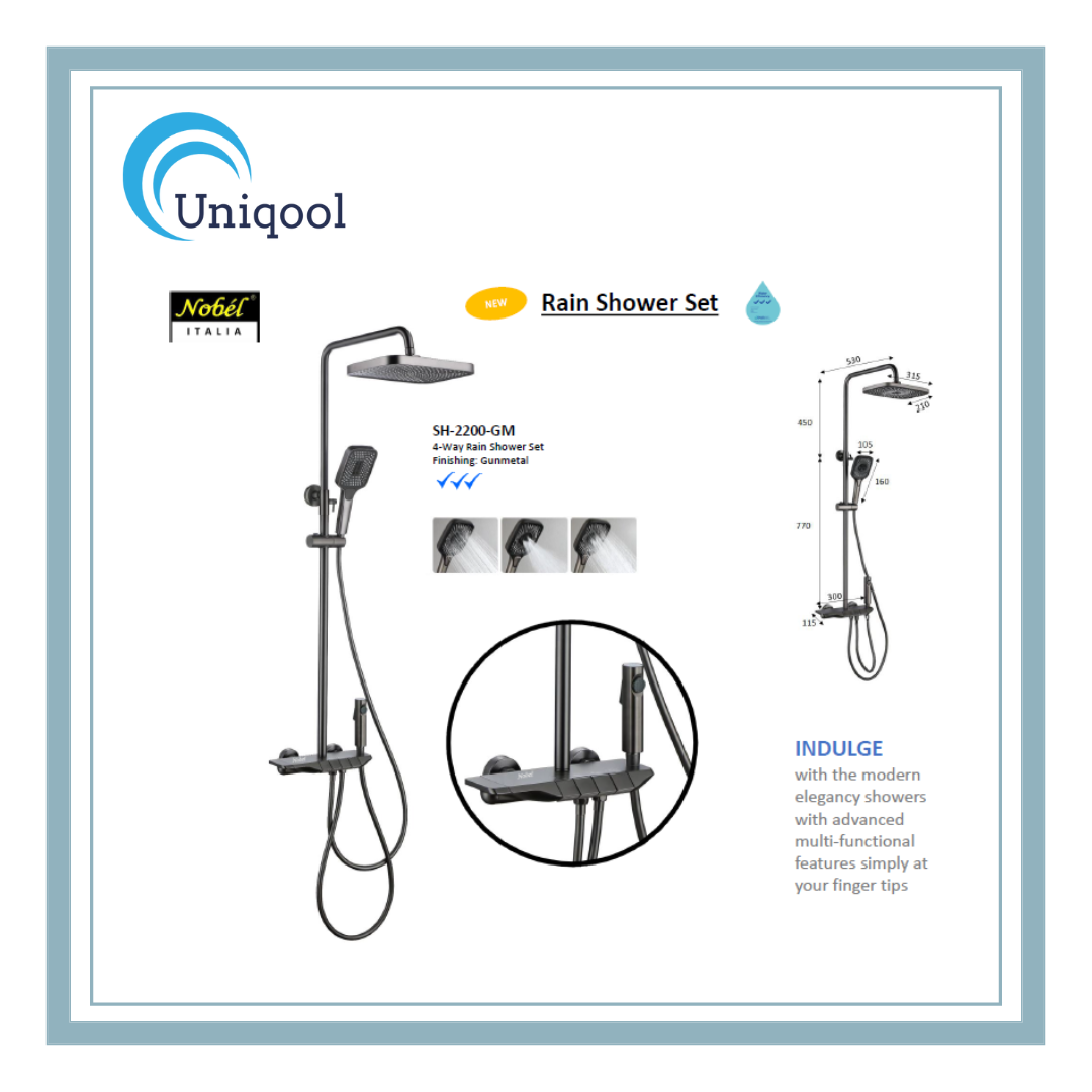Nobel Piano Series Rain Shower Set 4 Way In Gunmetal - Uniqool